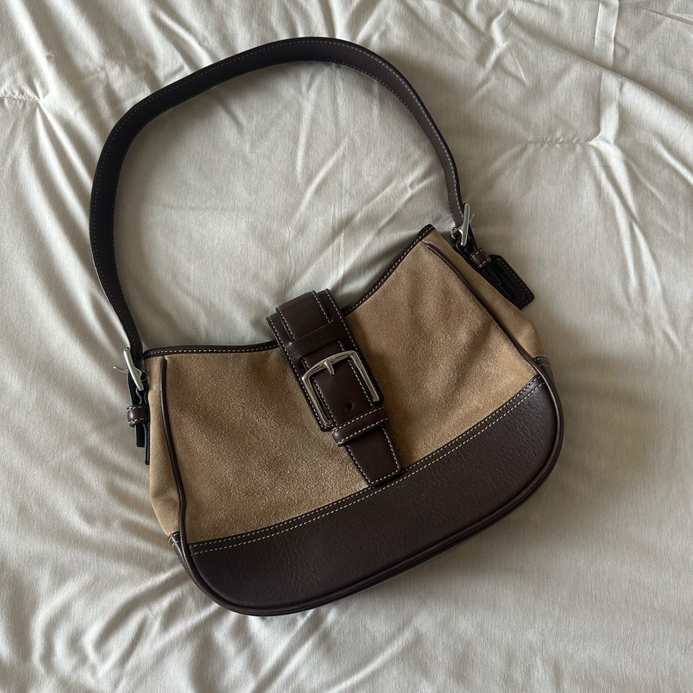 Coach Hampton Tan And Brown Suede Shoulder Bag - Gem